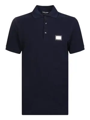 Dolce & Gabbana Dolce Gabbana Logo Plaque Short Sleeved Polo Shirt - Black