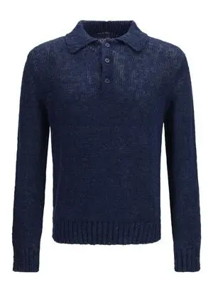 SUNFLOWER Textured Knit Long-sleeved Polo Shirt - Black