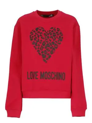 Moschino Round Neck Long Sleeve Pullover Sweater With Leopard Print Heart - Red
