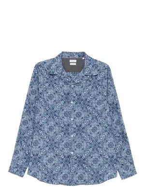 Brunello Cucinelli Patterned Curved Hem Shirt - Blue