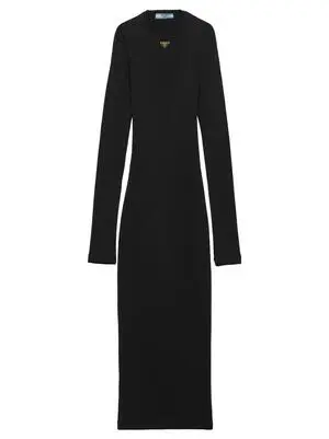 Prada Long-sleeved Ribbed Midi Dress - Black