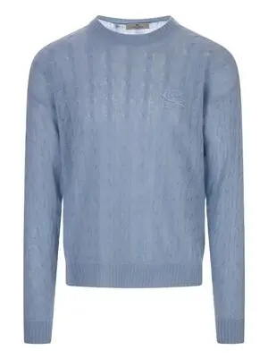 Etro Logo Embroidered Cable-knit Crewneck Jumper - Blue