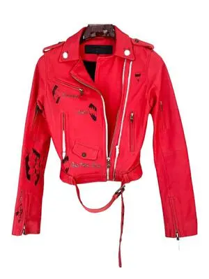 Chrome Hearts Leather Graphic Print Biker Jacket - Red