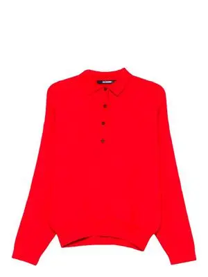 Jacquemus Ribbed Hem Long-sleeved Polo Sweater - Red