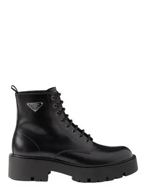Prada Lace-up Combat Boots With Logo Detail - Black