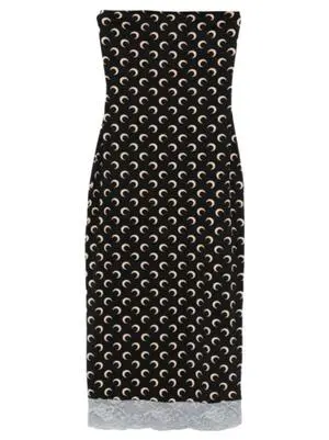 MARINE SERRE Crescent Moon Strapless Jersey Midi Dress With Lace Trim - Black