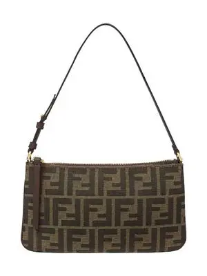 Fendi Fendi FF Jacquard Flat Baguette Pouch Brown
