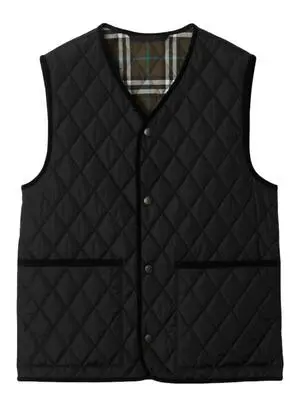 Burberry Quilted Sleeveless Gilet With Equestrian Knight Design - Black