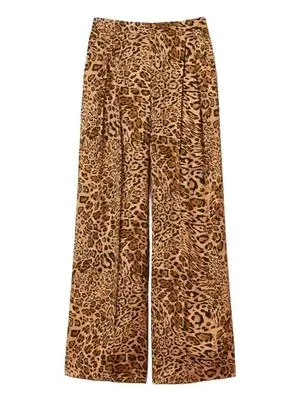 TWINSET Pleated Leopard Print Trousers - Brown
