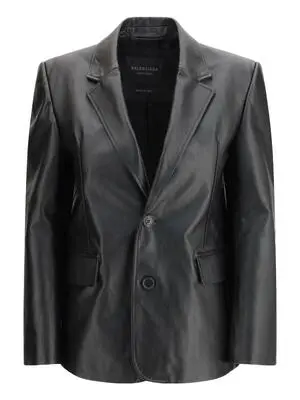 Balenciaga Single-breasted Leather Blazer - Black