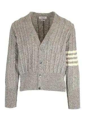 Thom Browne Rwb Striped Twist Cable-knitted Cardigan - Light Gray