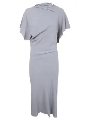 Rick Owens Draped Midi Dress With Short Sleeves And Drop Neckline - Euca