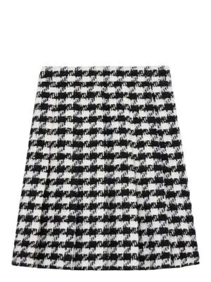 CELINE Celine Pleated Houndstooth Wool Skirt