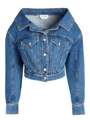 Alexander McQueen Cropped Denim Jacket - Blue