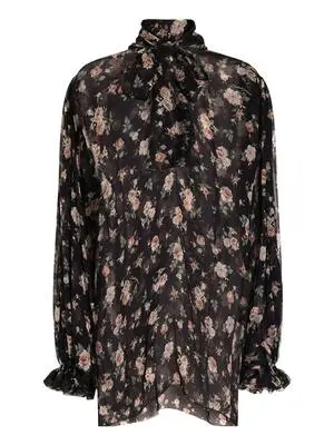 Dolce & Gabbana Dolce & Gabbana Vintage Rose-Printed Chiffon Blouse Black