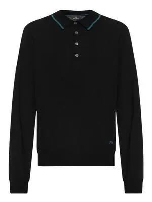Paul Smith Stripe Trim Logo Embroidered Polo Shirt - Black