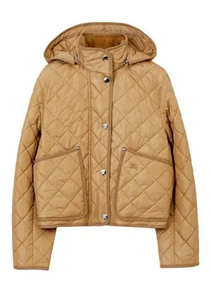 Burberry Burberry Diamond-Quilted Hooded Jacket With EKD Embroidery Khaki