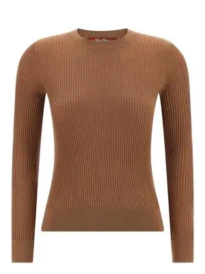 Max Mara Marabu Crewneck Ribbed Jumper With Micro-sequins - Cinnamon