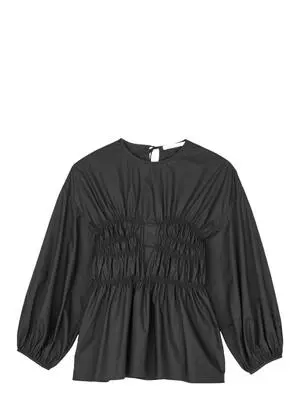 Cecilie Bahnsen Round Neck Long Sleeve T-shirt With Pleated Details - Black