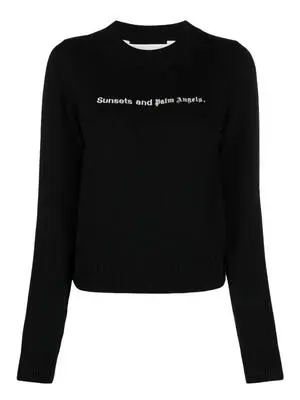 Palm Angels Logo Embroidered Crewneck Jumper - Black