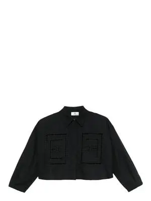 Elisabetta Franchi Cropped Shirt With Three-quarter Length Sleeves - Black