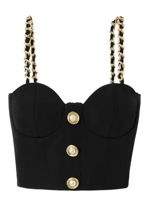 Balmain Embellished Sweetheart Neckline Bustier Top - Black