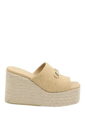 Gucci Horsebit Platform Espadrille Wedges - Nude