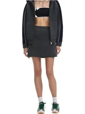 SELF-PORTRAIT Ribbed Knit Mini Skirt With Contrast Panelling - Grey