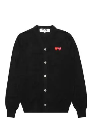Play Comme Des Garcon V-neck Double-heart Wool Cardigan - Black