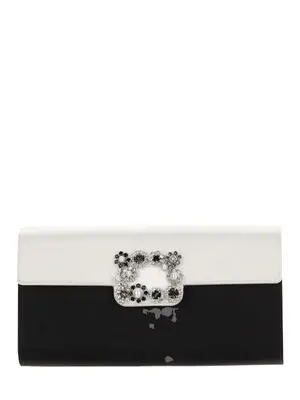 ROGER VIVIER Flower Strass Envelope Clutch Bag - Black