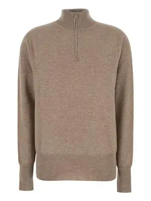 THE ROW High Neck Long Sleeve Sweater - Brown