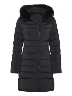 Peuterey Long Down Jacket With Hood And Fur Trim - Crow