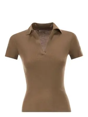 Max Mara Max Mara Albero Ribbed Short-Sleeved Polo Shirt Brown