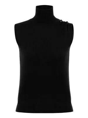 Alberta Ferretti Sleeveless Funnel Neck Top With Decorative Button Detail - Black