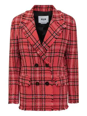 MSGM Double-breasted Checked Blazer - Red