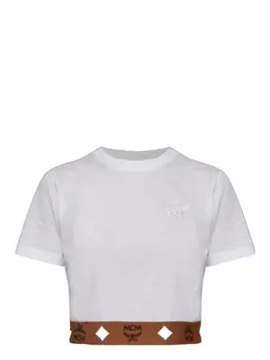 Mcm Cropped T-shirt With Logo Waistband - White
