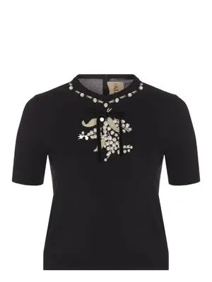 Valentino Garavani Embellished Bow Knitted Sweater - Black