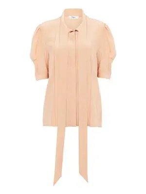 Chloé Tie Neck Puff Sleeve Blouse - Nude