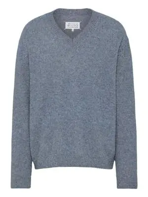 MAISON MARGIELA V-neck Pile Knit Sweater - Gray