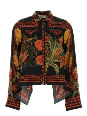 Blumarine Floral Printed Long Sleeve Shirt - Black