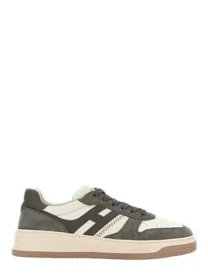 Hogan Hogan H630 Lace-Up Sneakers In Suede And Leather Ivory Gray