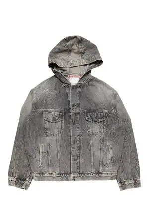 Acne Studios Washed Black Hooded Denim Jacket - Gray