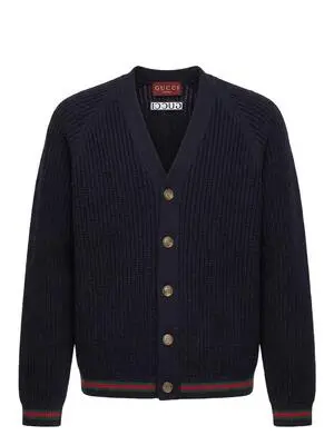 Gucci Logo Embroidered V-neck Cardigan - Black