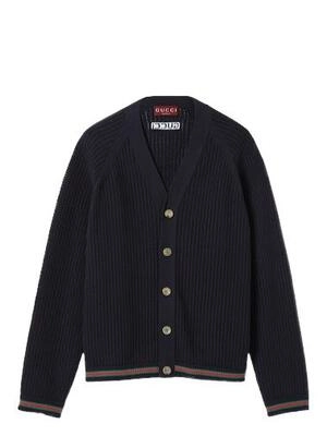 Gucci Logo Embroidered V-neck Cardigan - Black