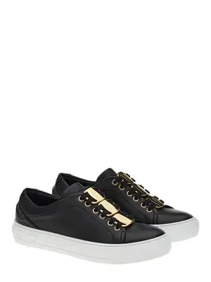 FERRAGAMO Gancini Buckled Leather Sneakers - Black