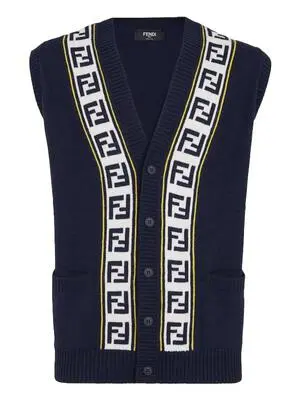 Fendi Logo Intarsia Button-up Vest - Blue