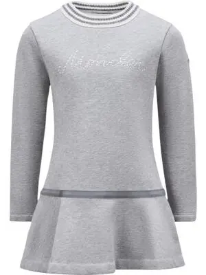 Moncler Flared Dress With Logo Embroidery - Grey