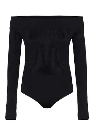 ALAÏA Alaïa Off-Shoulder Ribbed Long-Sleeve Bodysuit