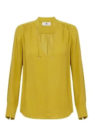 Elisabetta Franchi Logo Pendant V-neck Shirt - Curry