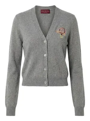 Gucci Wool Cashmere Cardigan With Embroidery - Grey